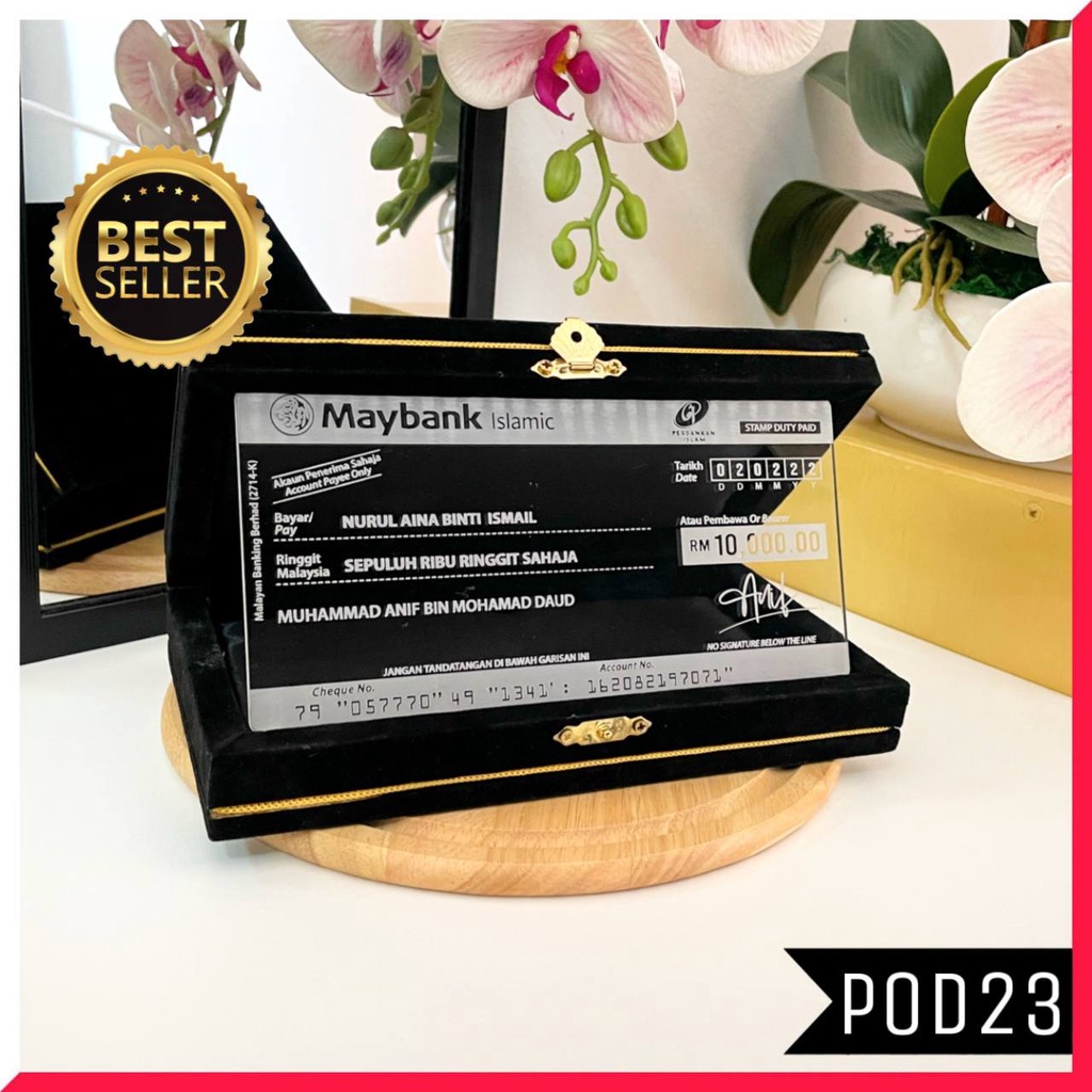 (POD23) Replika Cek Hantaran Mockup Cheque Valvet Box Stand Cek Cheque ...