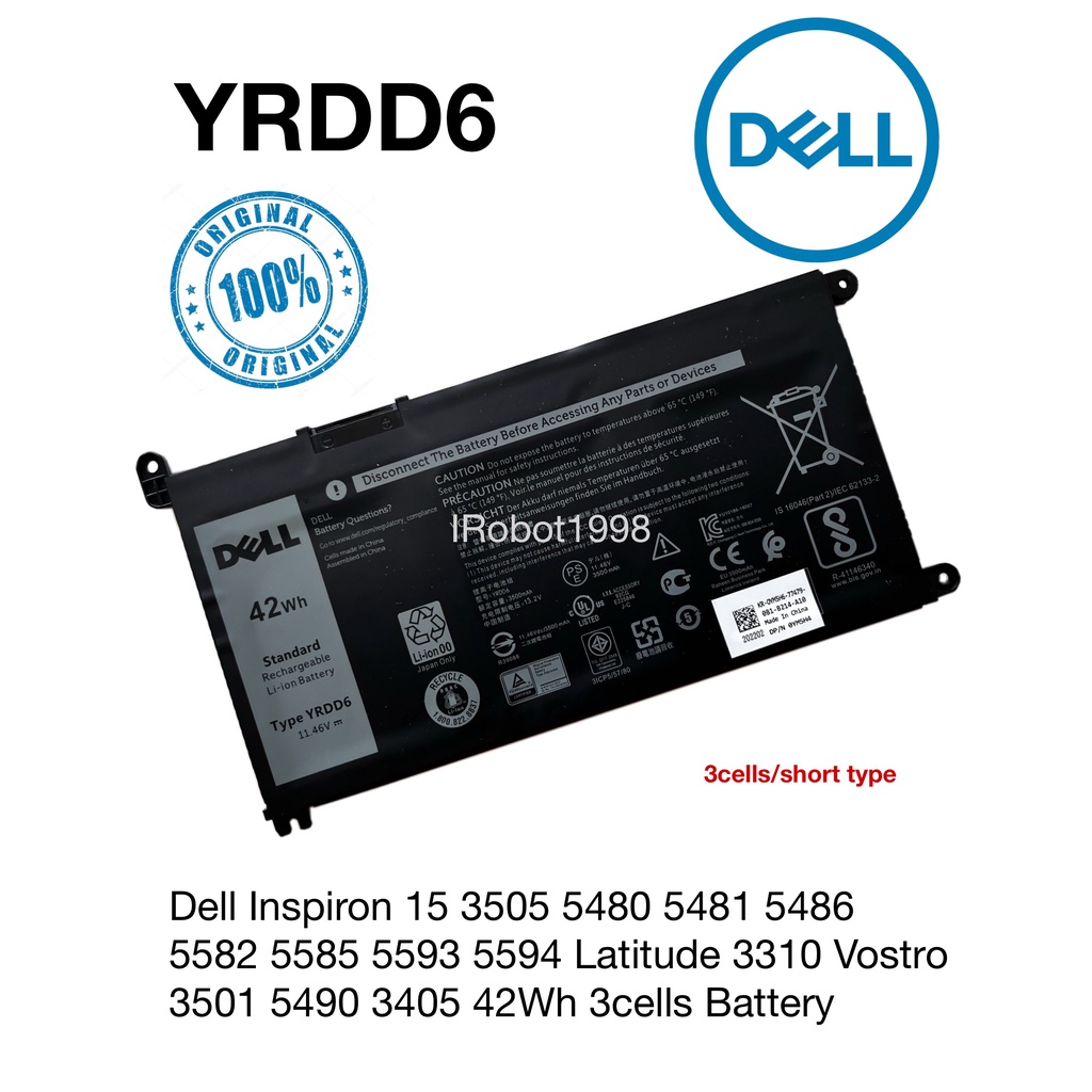 Original Dell YRDD6 for Inspiron 15 3505 5480 5481 5486 5582 5585 5594 ...