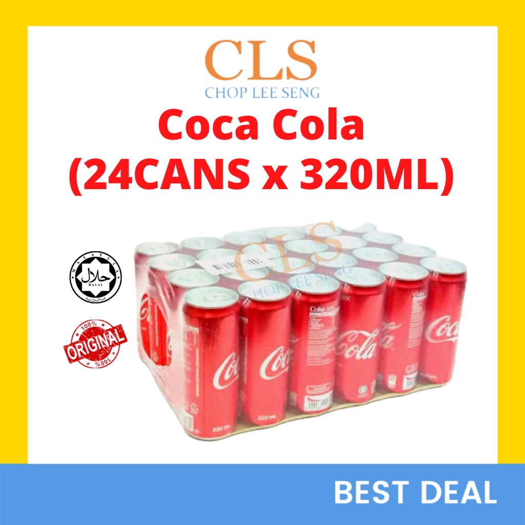 CLS Coke Coca Cola Can Rasa Asli Kurang Kalori Kotak Ktk Carton Ctn ( 24 cans x 320ml ) | Shopee ...