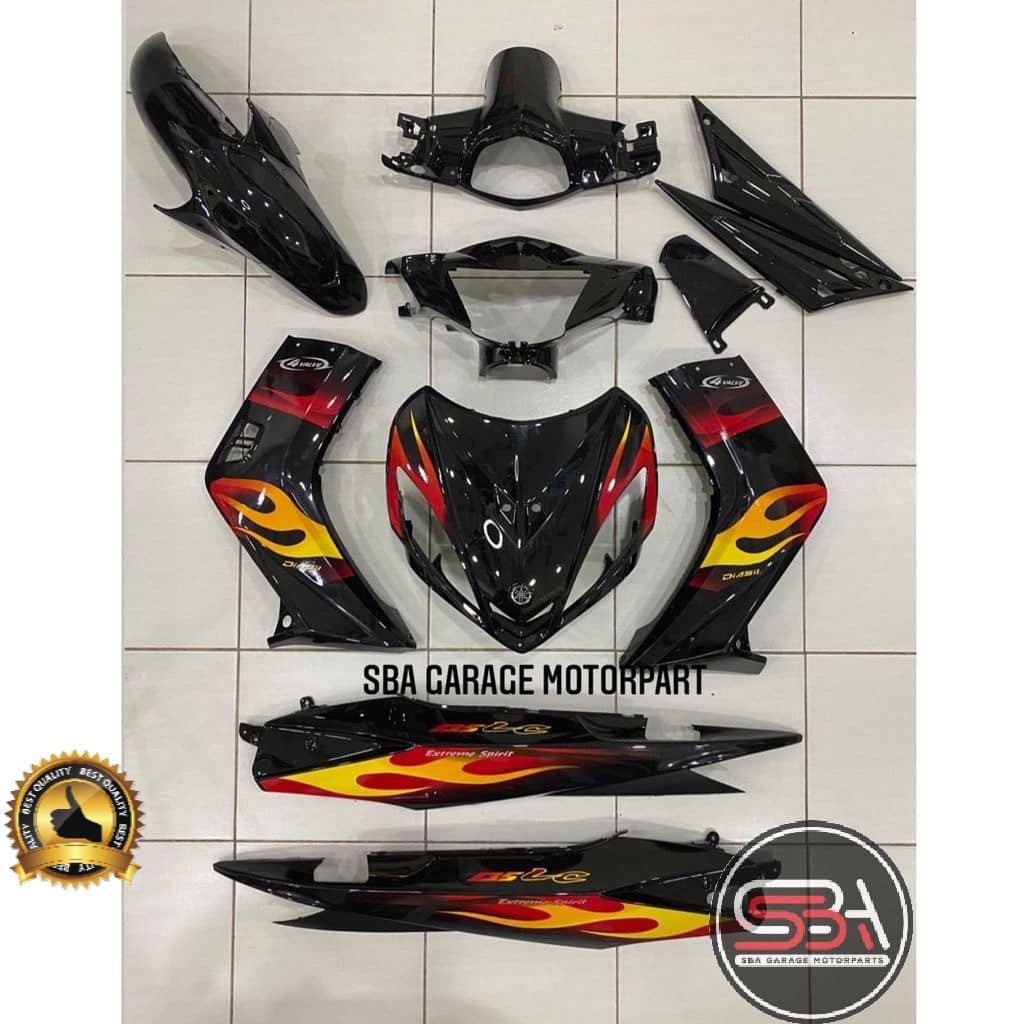 Coverset Bodyset Yamaha Lc Lc135 V1 Hitam Api Merah Original Hong Leong