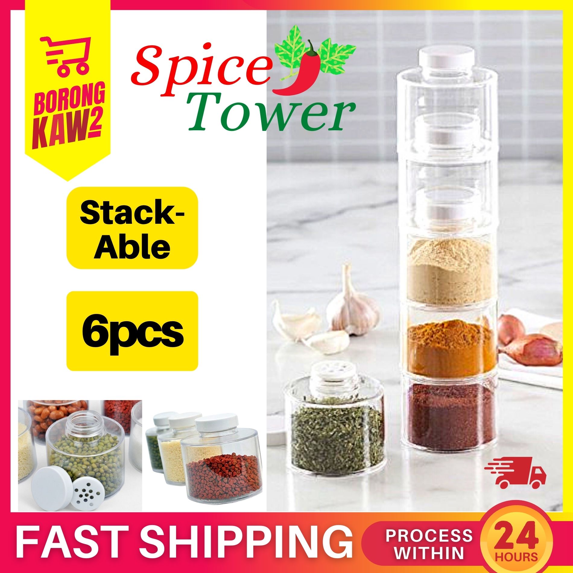Spice Jar Spice Tower 6 Self Stacking Seasoning Bottles Container ...
