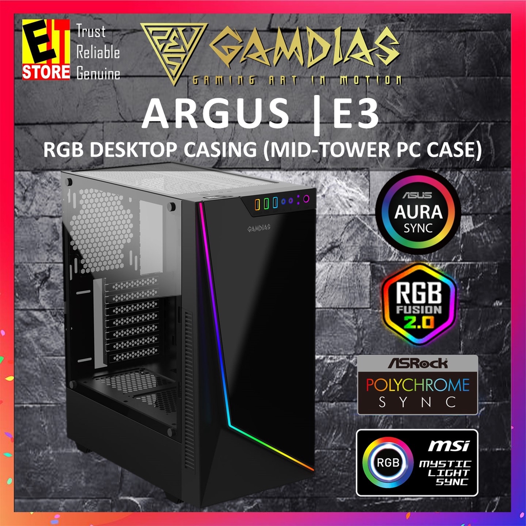 GAMDIAS ARGUS E3 RGB DESKTOP CASING (MID-TOWER PC CASE) | Shopee Malaysia