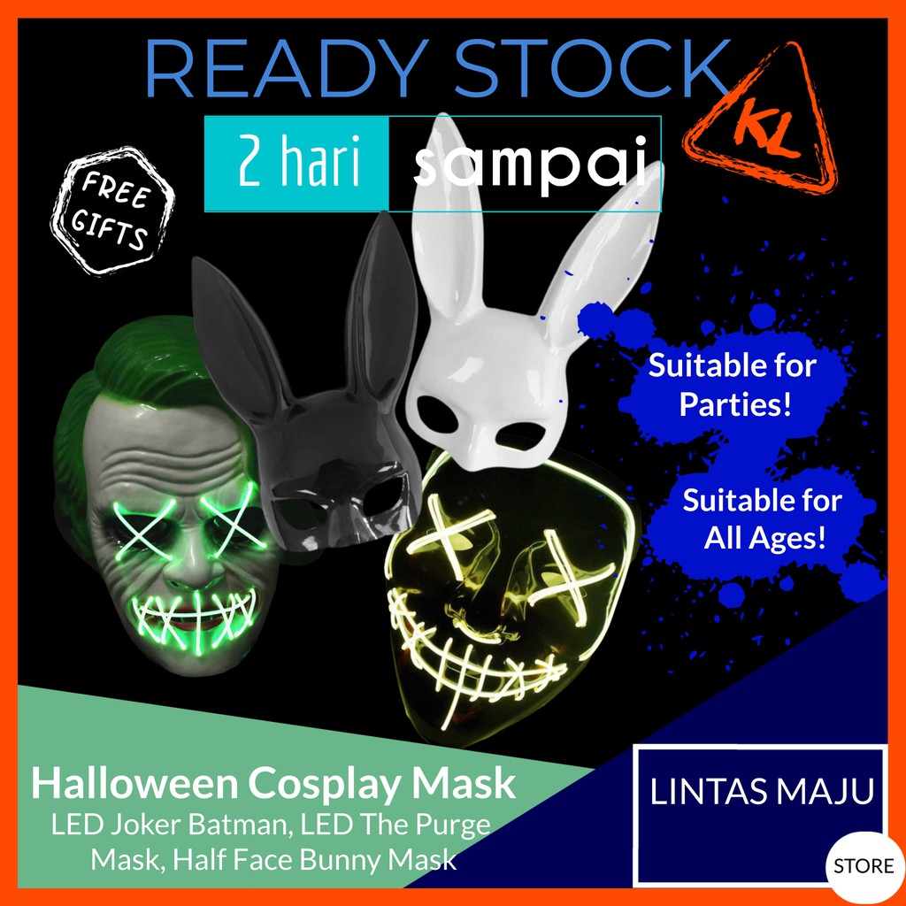 Halloween Masks Cosplay LED Joker mask LED The Purge Mask Half-Faced ...