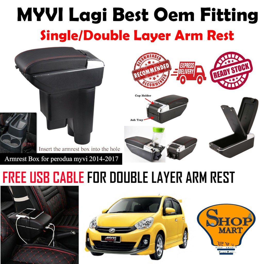 Perodua Myvi 2005-2017 7 USB Armrest Double Layer with 7 USB Charging ...
