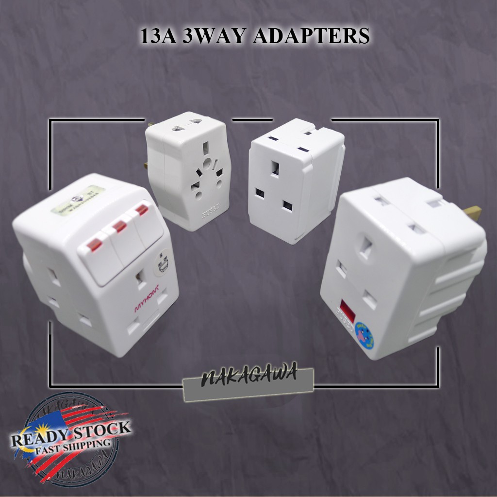 13A 3WAY ADAPTER / MULTI GANG SOCKET EXTENSION FOR TRAVEL / UNIVERSAL ...