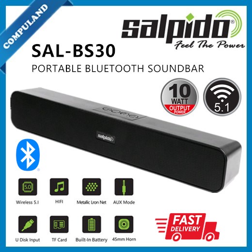 Salpido SAL-BS30 Portable Bluetooth Soundbar | AUX/USB/MicroSD ...