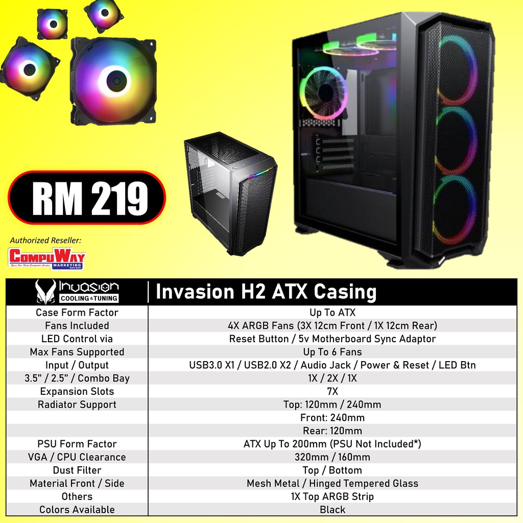 INVASION H2 ATX CASING | Shopee Malaysia