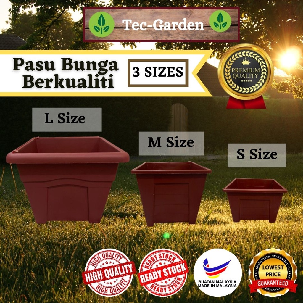 (Premium) Brown Square Plastic Flower Pot//Pasu Bunga Plastik Segi ...