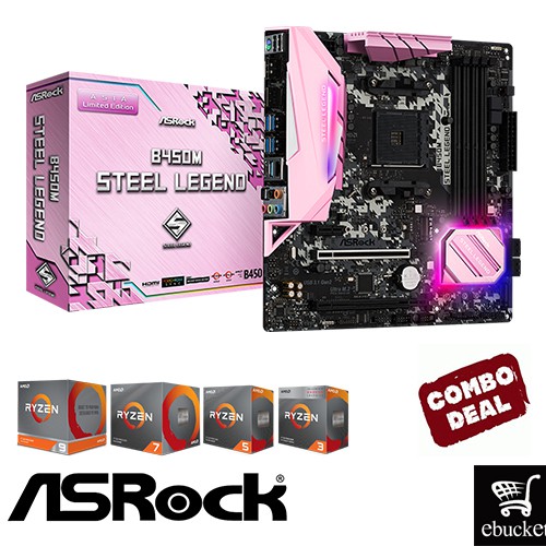 ASRock B450M Steel Legend (Pink) Limited Edition mATX AMD Motherboard ...