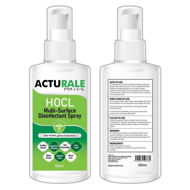 Hypochlorous Acid HOCL MULTI-SURFACE DISINFECTANT SPRAY (100ML ...