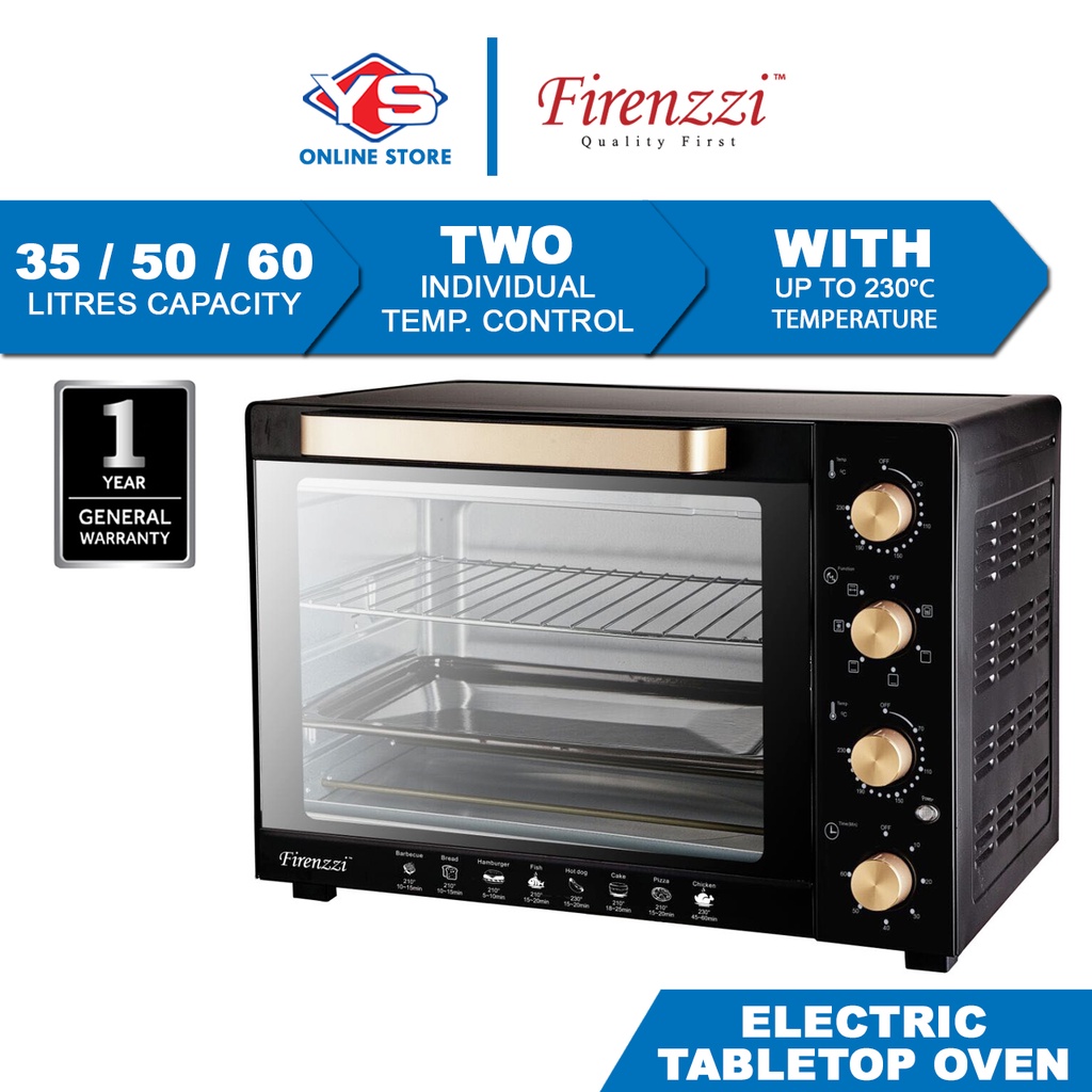 Firenzzi 6 Cooking Functions Electric Table Oven w/ Rotisserie TO3035BK ...