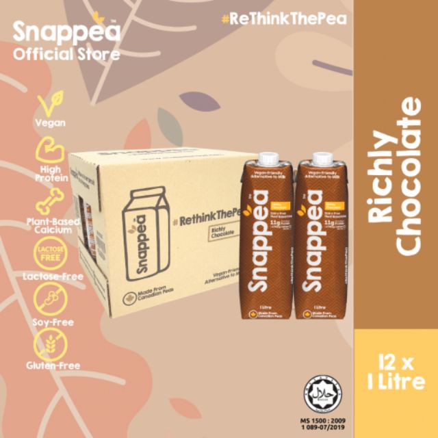 Snappea Chocolate Plant Based Vegan Pea Milk UHT Dairy Free ...