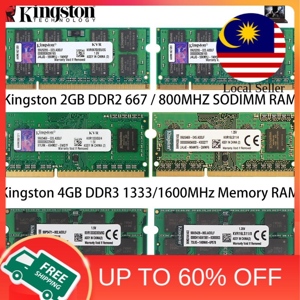 Kingston 2GB/4GB/8GB DDR2 DDR3 667/800/1333/1600MHZ 204PIN NON-ECC SODIMM RAM Laptop Memory ...