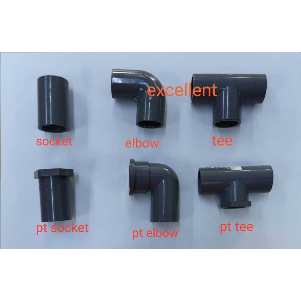 1/2" Pvc Fitting elbow socket tee v/socket pt elbow / Sambungan 1/2 ...