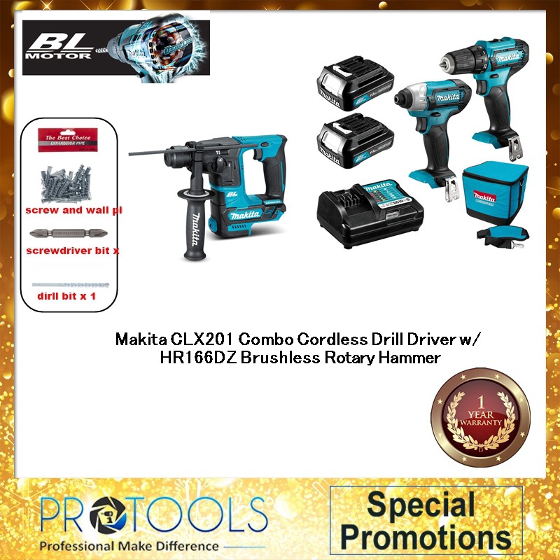 Makita CLX224 Combo Cordless Drill Driver w/ HR166DZ Brushless Rotary Hammer combo | Shopee Malaysia
