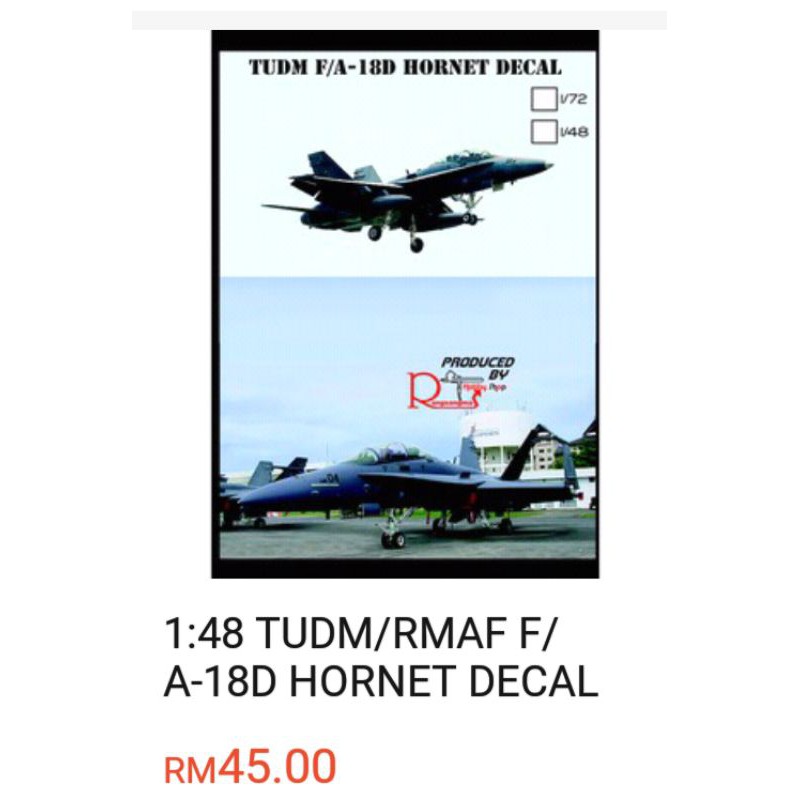 1/48 TUDM/RMAF F/A-18D HORNET Water Slide DECAL | Shopee Malaysia