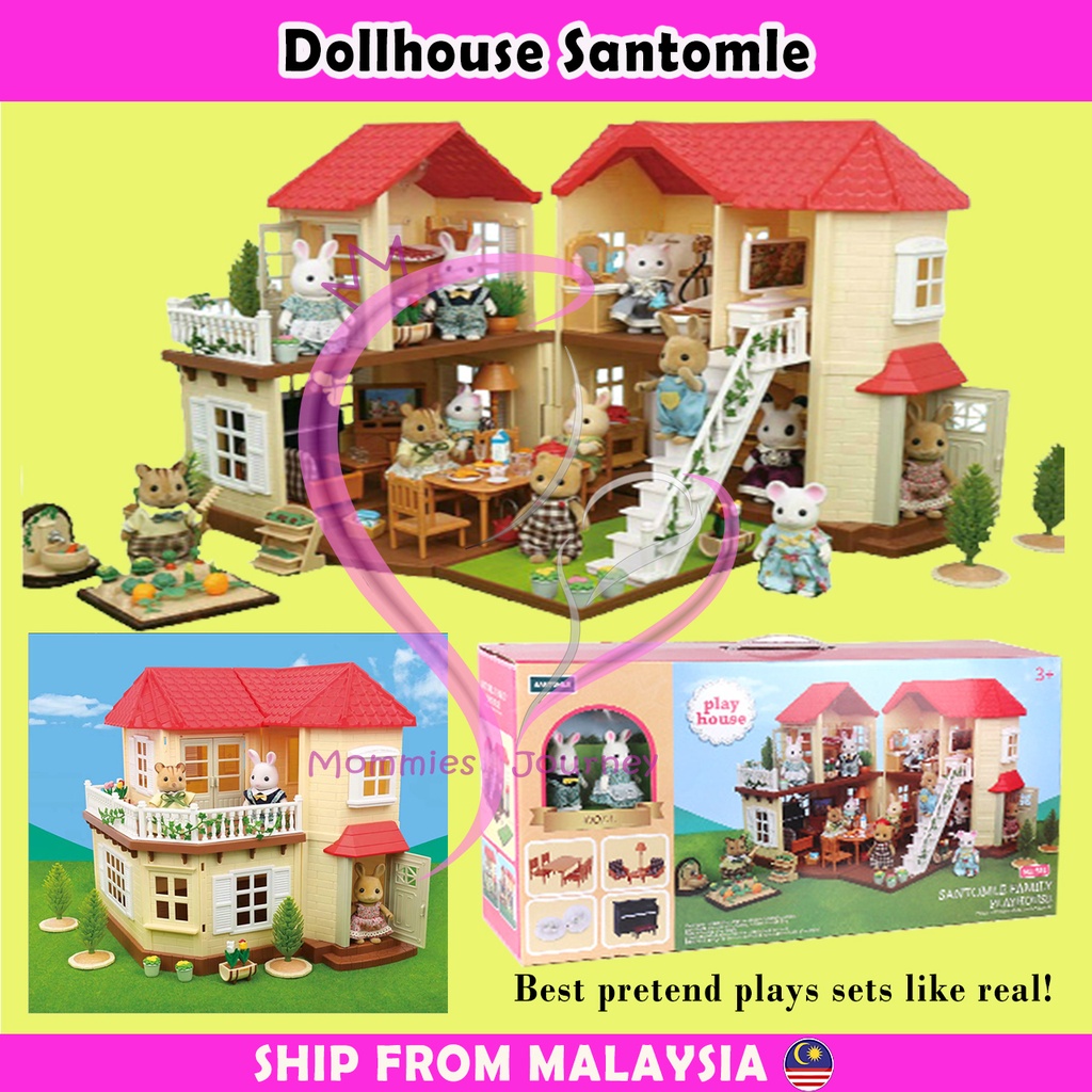 Dollhouse Santomle Family DIY PlayHouse With Lighting Doll house Kids ...