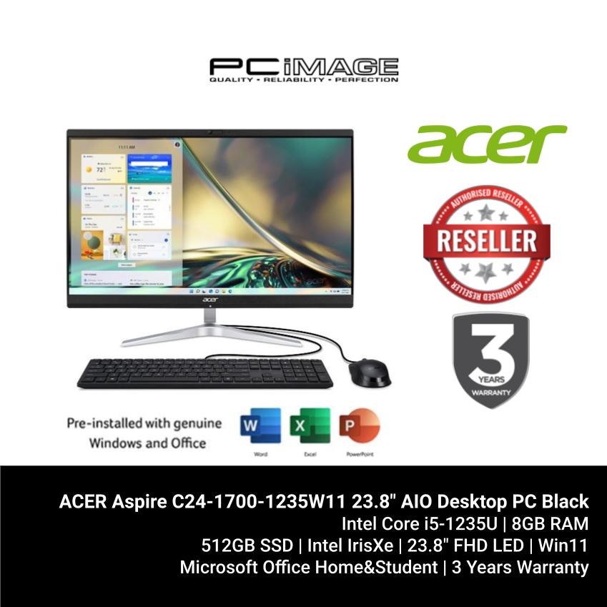 ACER Aspire C24-1700-1235W11 23.8" AIO Desktop PC Black (i5-1235U, 8GB ...