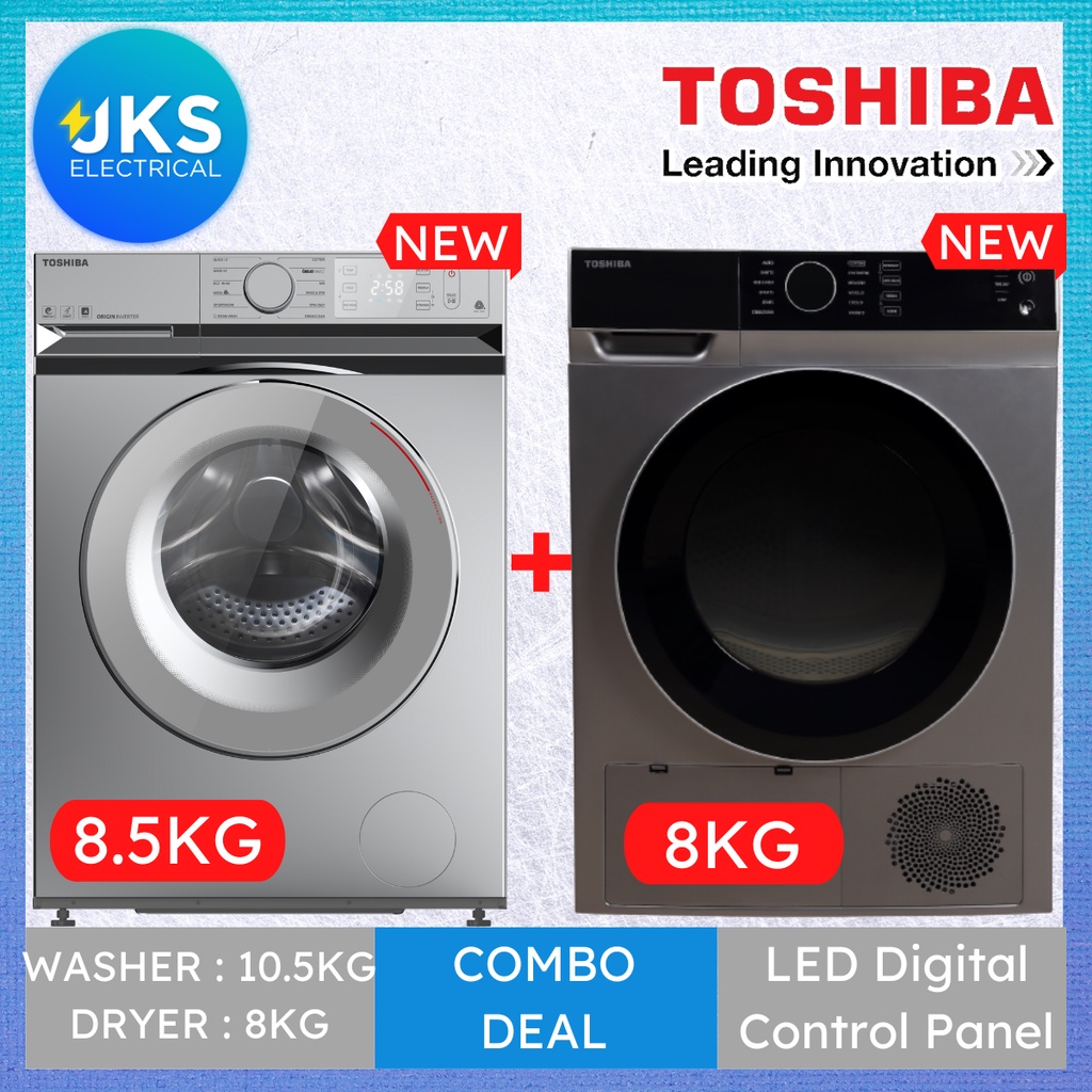 Toshiba 8.5KG Inverter Front Load Washer TW-BL95A4M (SS) + Toshiba 8KG Condenser Dryer TD-K90MEM ...
