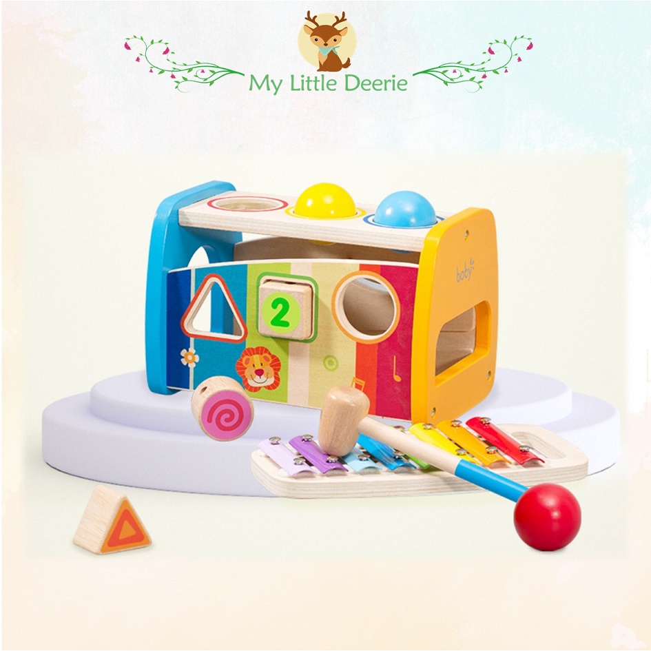 BOBY Wooden Pounding Bench Ball Musical Toy and Shape Sorter Montessori ...