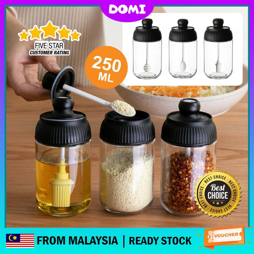 DOMI 250mL Borosilicate Glass Bottle Honey Oil Brush Spoon Cover Spice ...