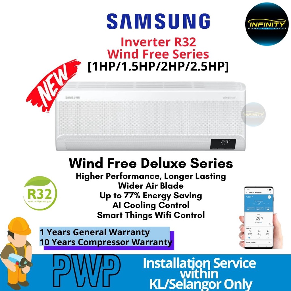 Samsung Aircond R32 Inverter Wind Free Series Air Conditioner WIFI ...