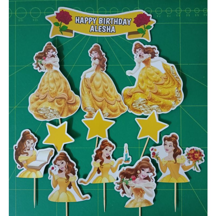 PRINCESS BELLE CAKE TOPPER (FREE ADD NAME) | Shopee Malaysia