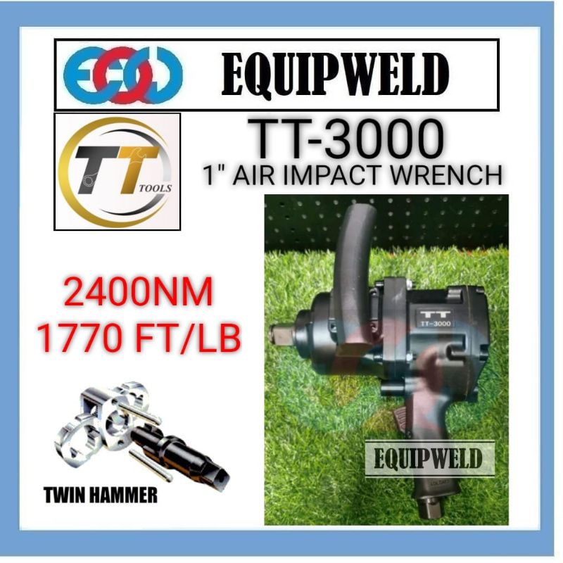 TUTA TT-3000 1" / 25MM AIR IMPACT WRENCH TWIN HAMMER WITH HANDLE 2400NM ...