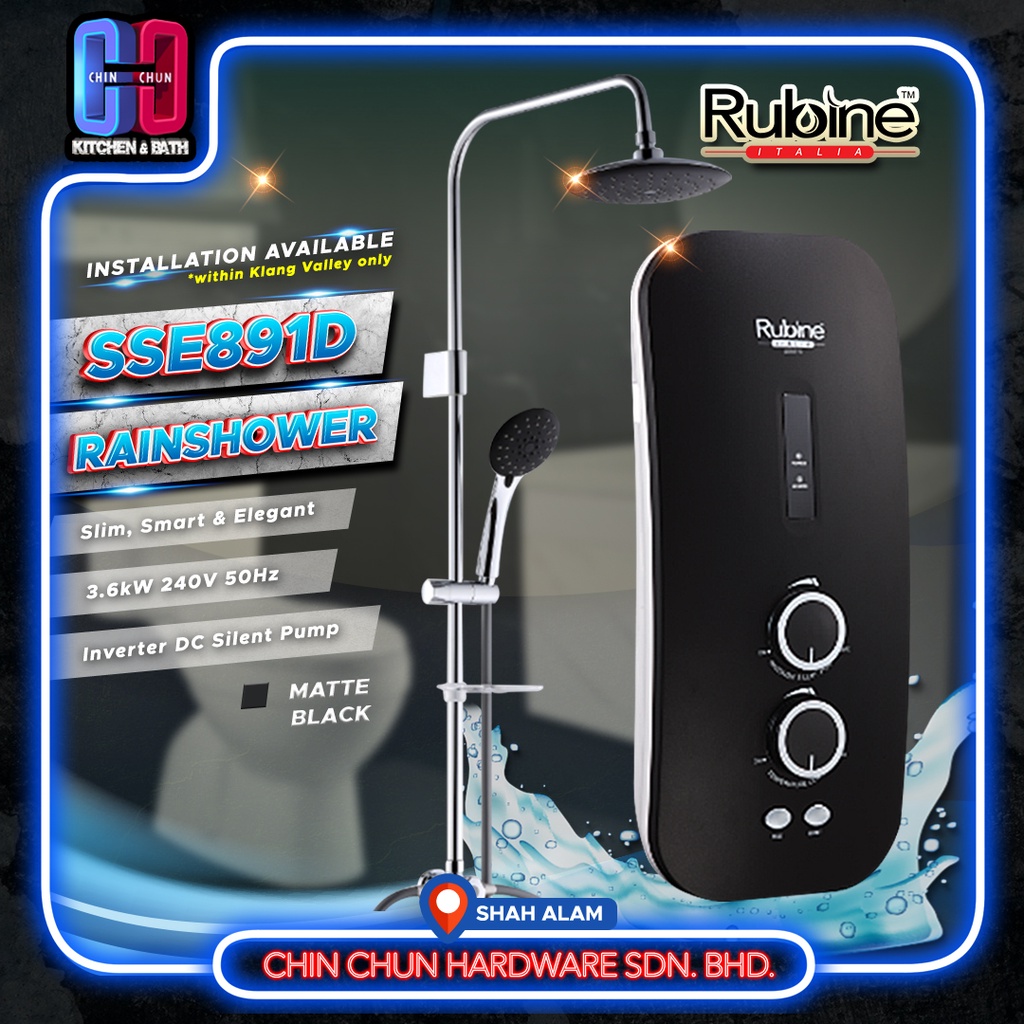 RUBINE RWH-SSE 891D-RCB Water Heater with Rainshower | Rubine RWH-SSE ...