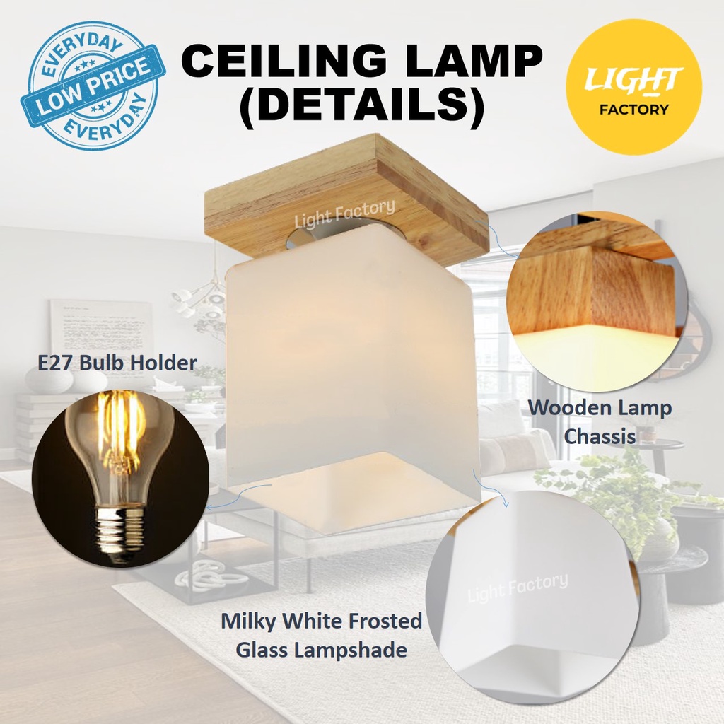 MUJI Style Cylinder Cube Wooden Ceiling Light E27 Bulb Holder Frosted ...