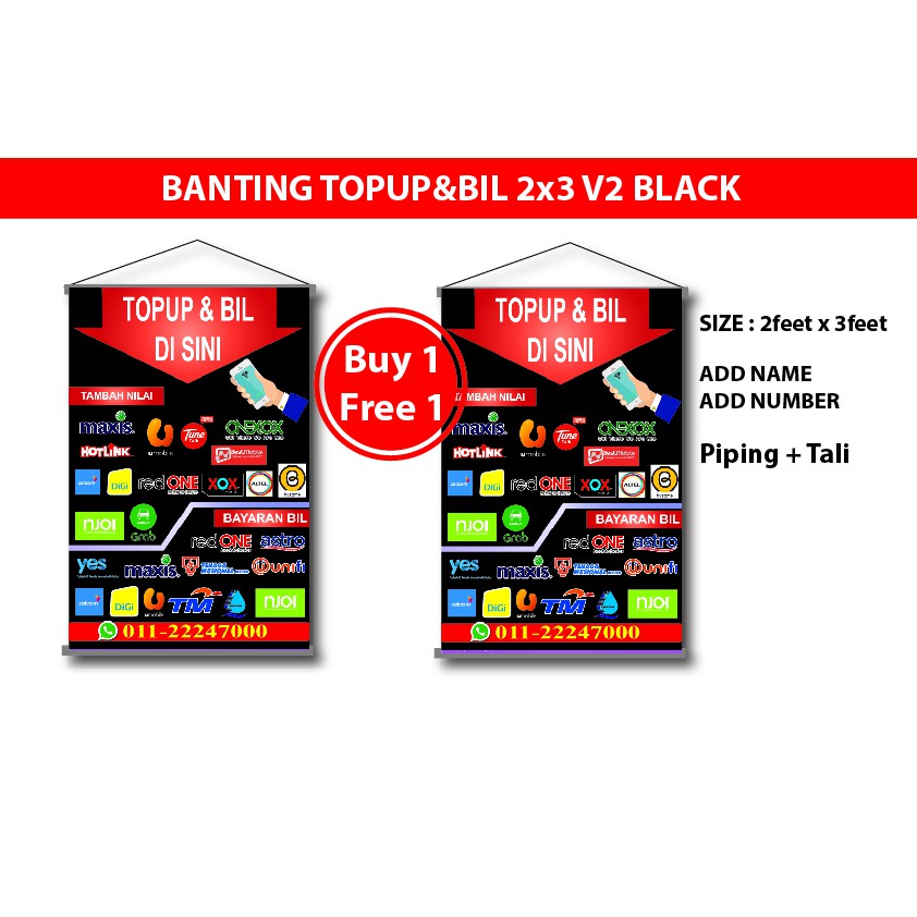 (BUY 1 FREE 1) BANTING TOPUP & BIL (Size 2x3) V2 BLACK | Shopee Malaysia