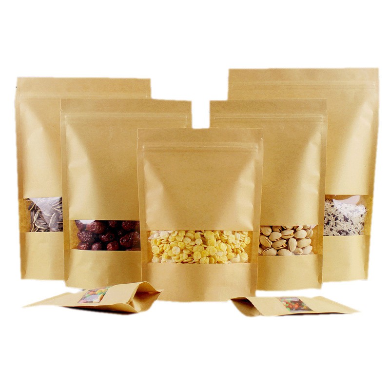 50pics Brown Kraft Paper Zipper Bag Zip Lock Bag Ziplock Stand Up