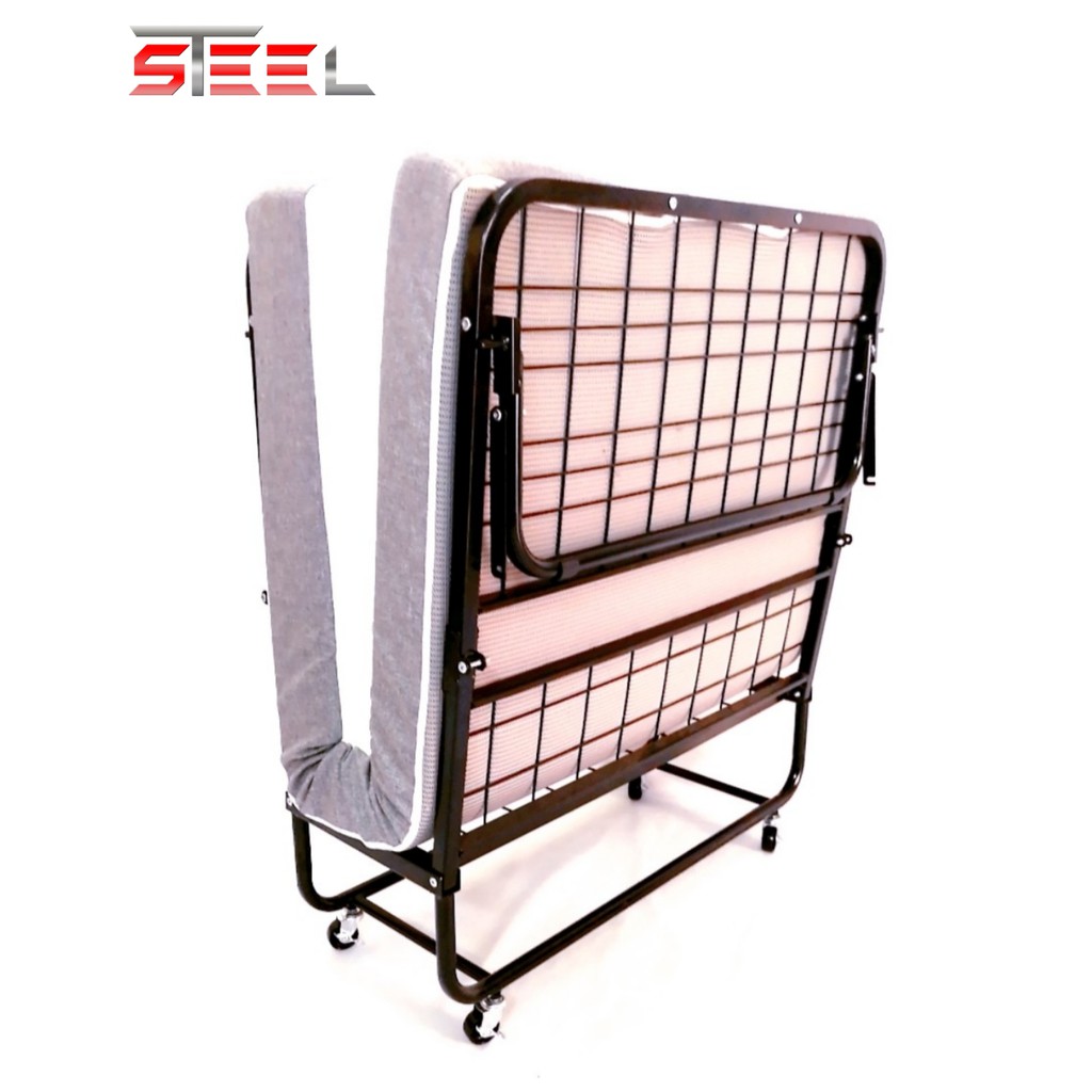 STEEL Folding Bed with Memory Foam Mattress and Wire Lattice Bed ...