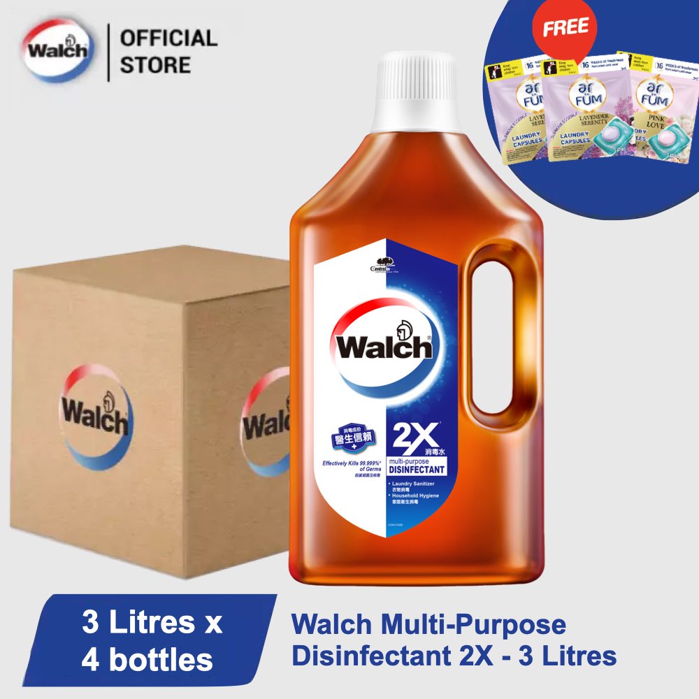 Walch Multi Purpose Disinfectant (3L x 4 Bottles/Carton) [Free 5 Pcs ar ...