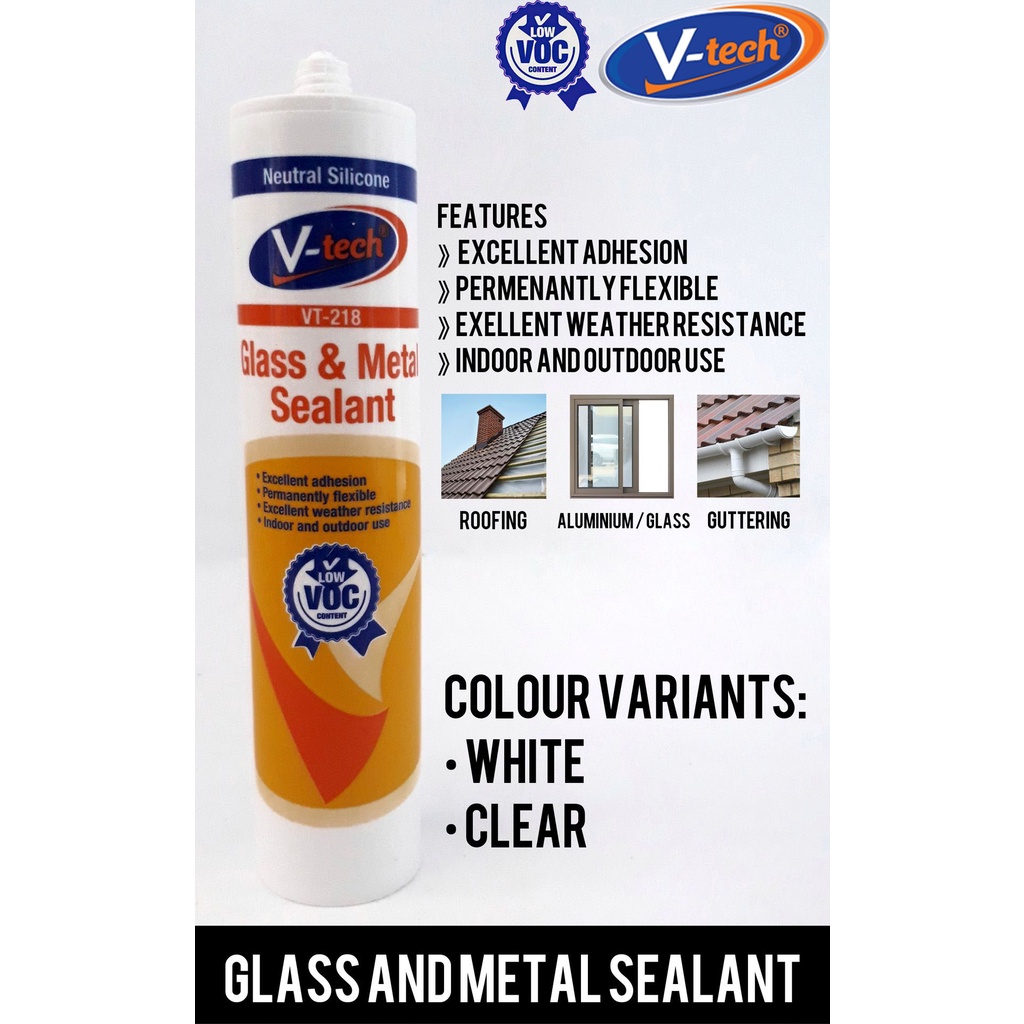 VTECH GLASS & METAL SILICONE SEALANT VT218 WHITE CLEAR FOR AQUARIUM ...