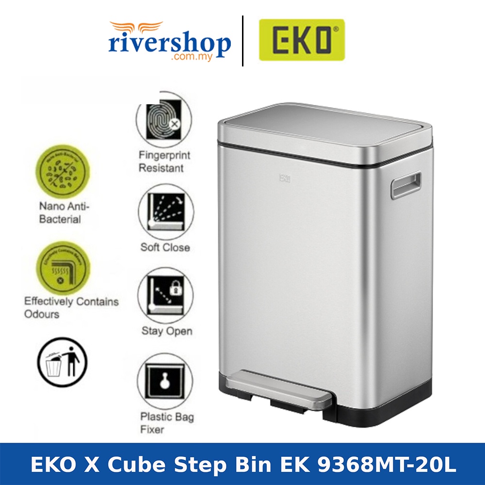 EKO X Cube Step Bin EK9368MT - 20L Stainless Steel Foot Pedal Dustbin Rubbish Bin Trash Can ...