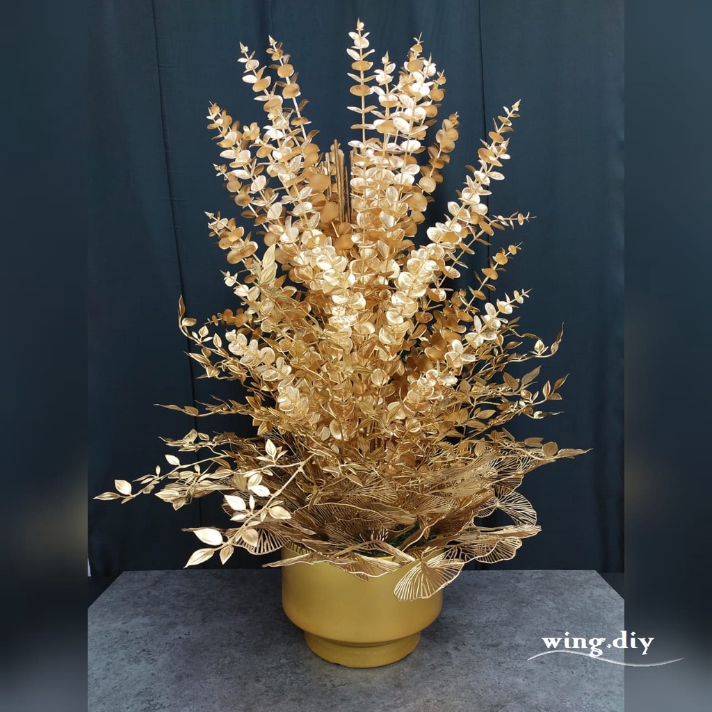 ARTIFICIAL VARIETY GOLD LEAVES WITH GOLD CREAMIC POT FOR DECORATION ...