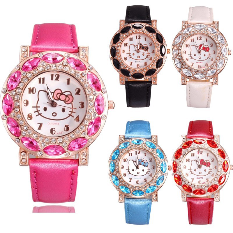 Cute Hello Kitty Women Watches Fashion Crystal Watch Catoon Kids ...
