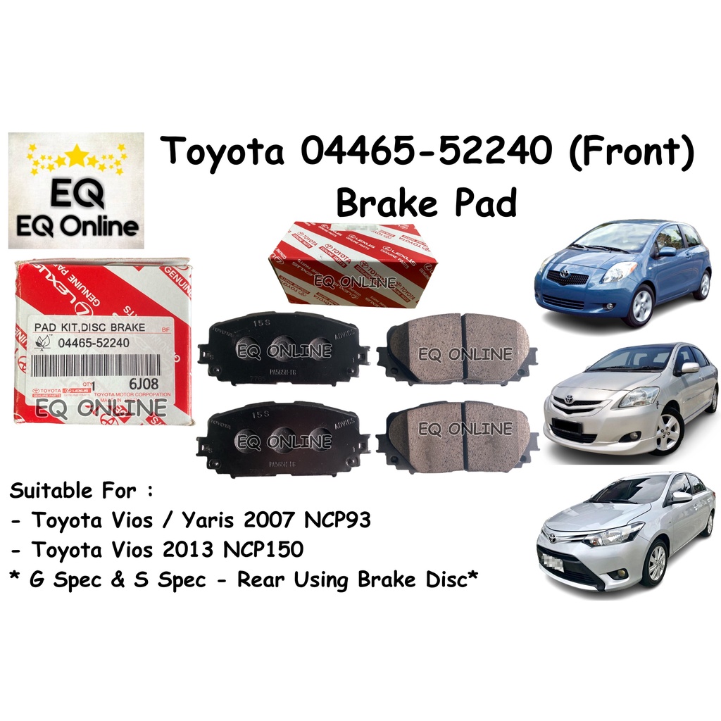 Toyota Vios Yaris 2007 NCP93 Dugong /2013 NCP150 (Limo) Front Brake Pad ...