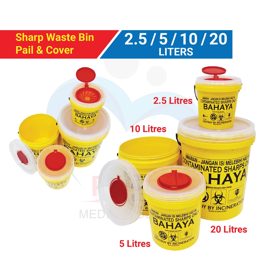 Sharp Waste Bin Pail & Cover Needle Box Insulin Syringe / Clinical ...
