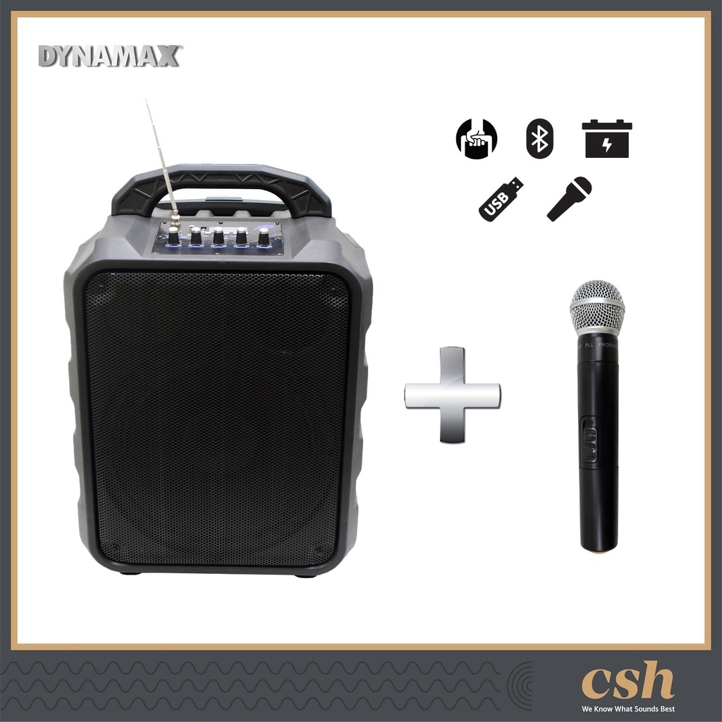 DYNAMAX PR12 12” Portable Active Speaker System with 1 UHF Handheld Mic ...