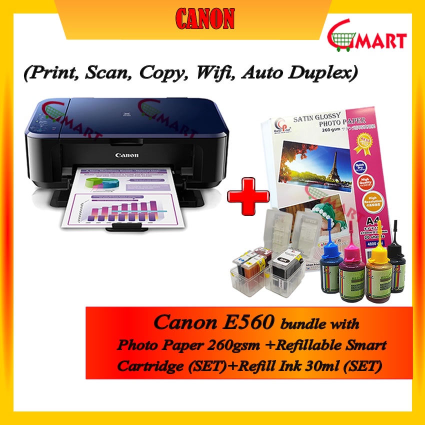 Canon PIXMA E560 All-In-One Colour Inkjet Printer + Photo Paper 260gsm ...