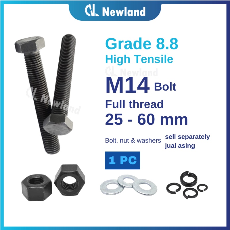 Newland Agriculture M14 Bolt and Nut - Grade 8.8 Hex Bolt Full Thread / Nut / Skru / Screw ...