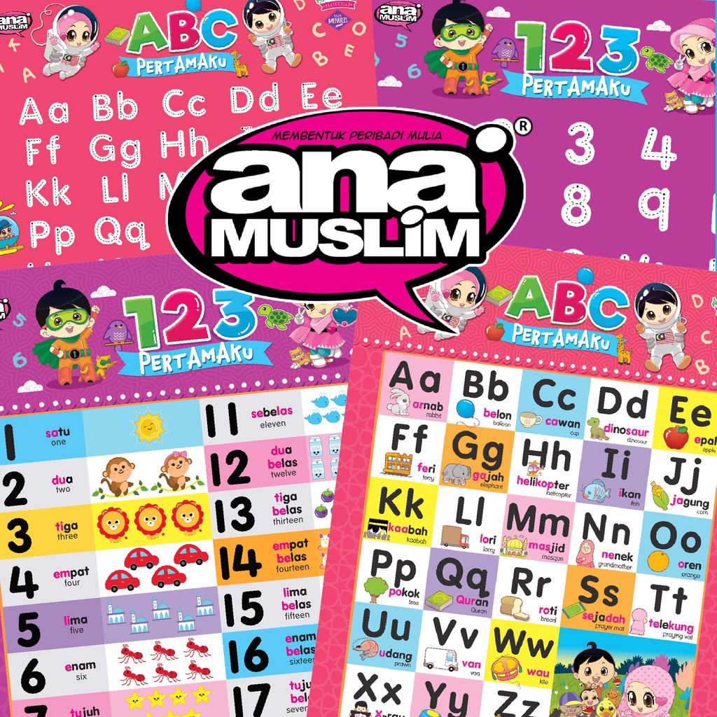 Poster Belajar ABC 123 Ana Muslim Membaca Menulis Kanak-Kanak ...