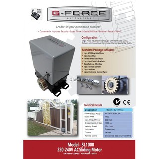SLIDING AUTOGATE G FORCE SL1000 AC (MOTOR ONLY) GFORCE SL 1000 AUTO ...