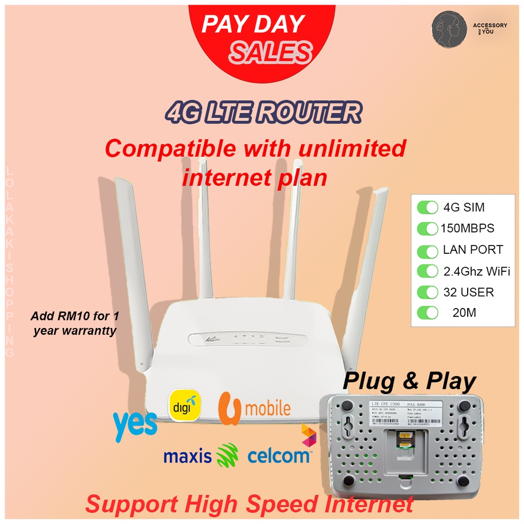 4G LTE Smart Router with 2.4ghz / LAN Port CPE 300 Router Modem ...