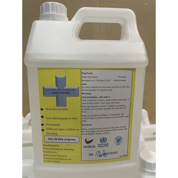 Dr. Clean Sanitizer Alcohol Free (KKM Conpliance Ingredient) | Shopee ...