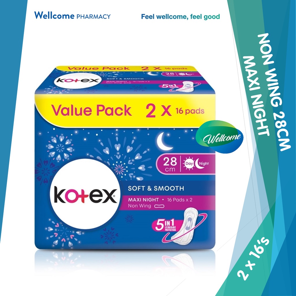 Kotex Soft & Smooth Maxi Night Non Wing 28cm Sanitary Pads - 2 x 16's | Shopee Malaysia