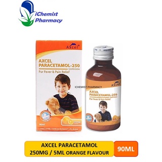 AXCEL PARACETAMOL 250MG/5ML Syrup 90ml With Syringe (Orange Flavour ...