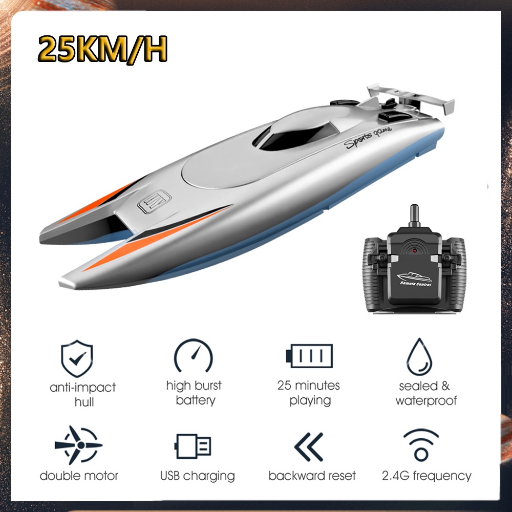 2.4G RC Boats 25KM/H High Speed Racing Boat 2 Channels Dual Motor ...